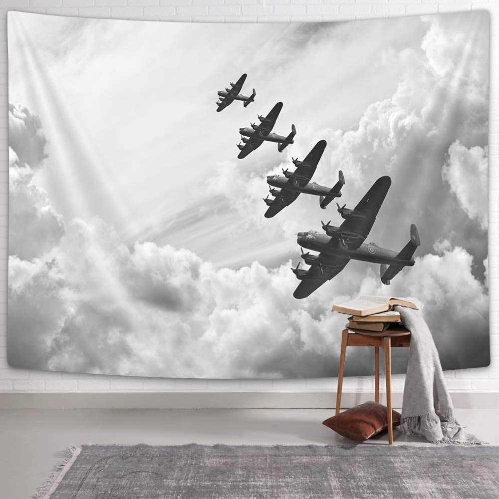 Vintage Airplane Decor Tapestry, Retro Image of Lancaster Bomber Jets ...