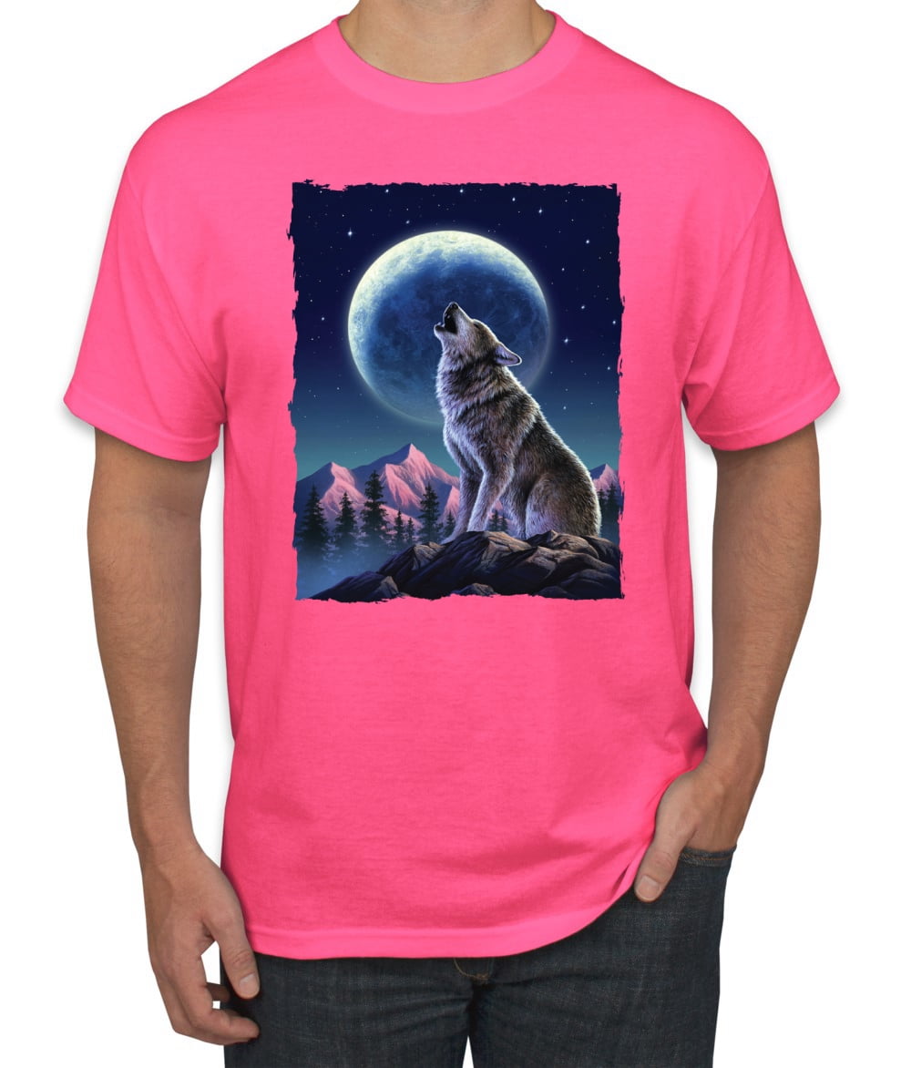 Full Moon Snow Wolf Howling Fashion Graphic T-Shirt, Neon Pink, Small ...