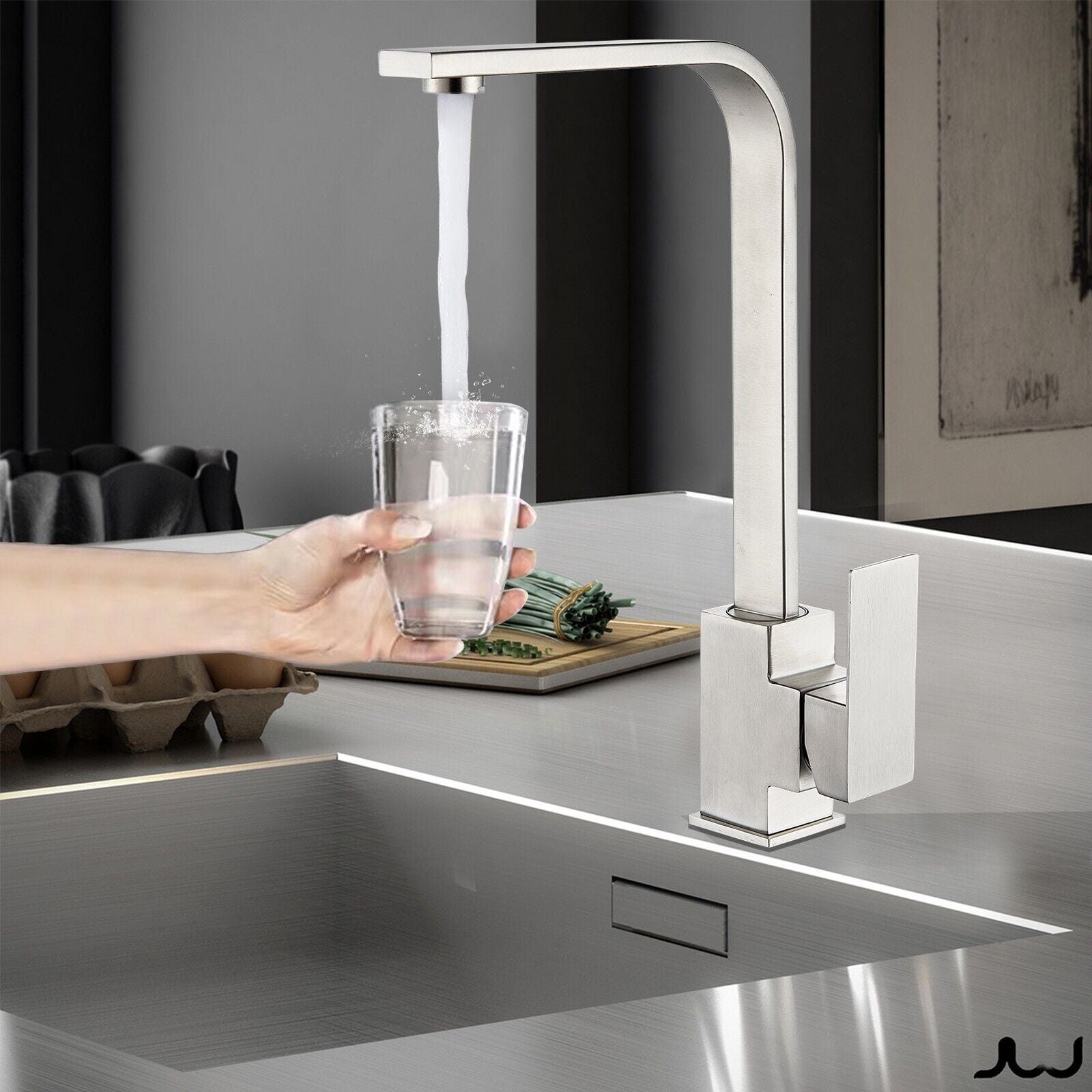 Stainless steel Kitchen Faucet 1hole Single Handle 360° Swivel Sink ...