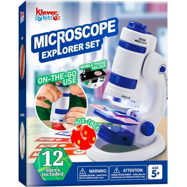 Children's Microscope Kit 200X-1000X Magnification with LED Lights ...