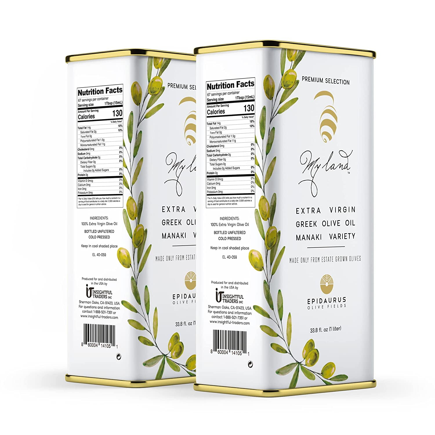 My Land Extra Virgin Olive Oil, Greek, Manaki TIN, 33.8 Fl Oz (Pack of ...