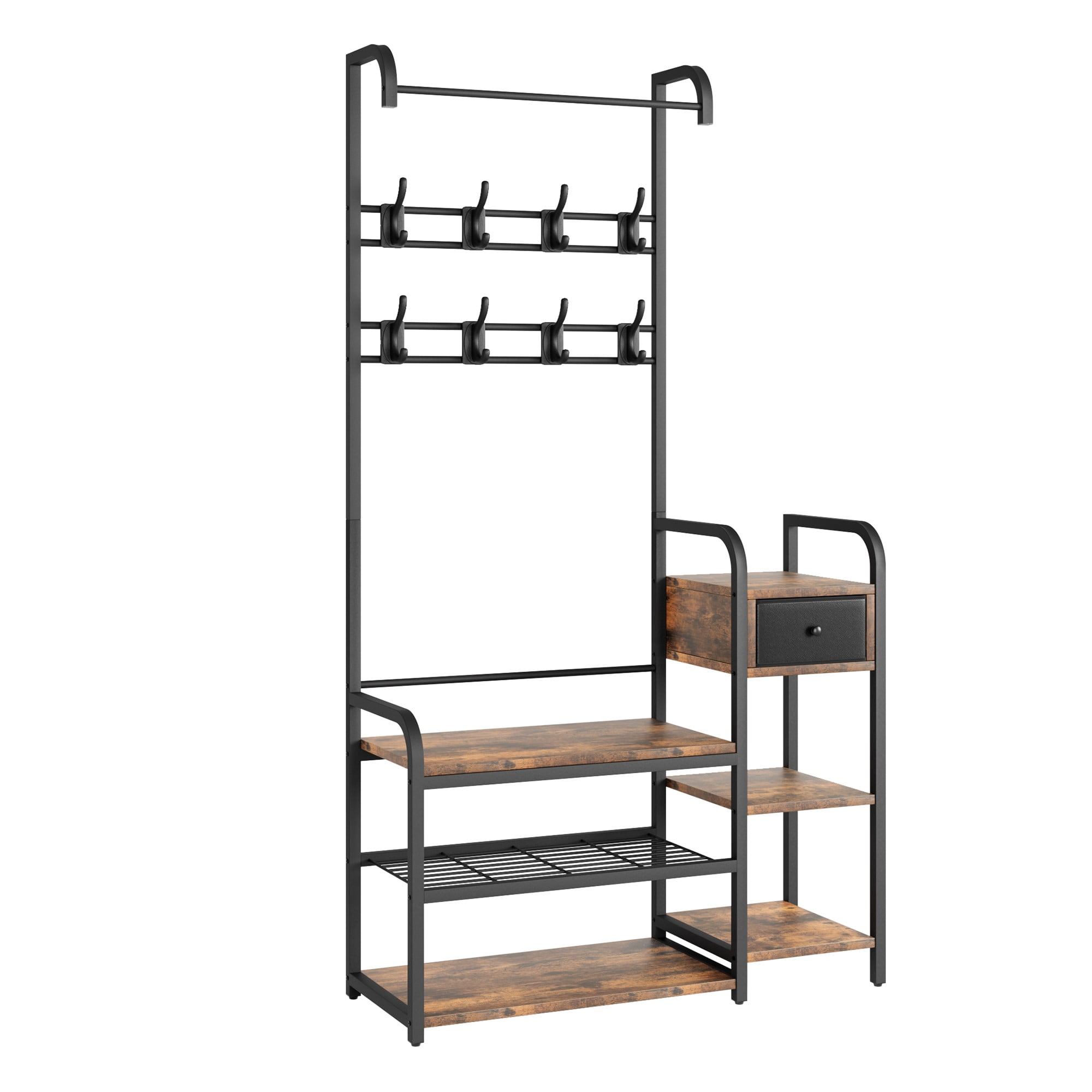 Shoe Rack, Foyer Rack with 3 Tiers Rack, Coat Rack With Storage Drawer ...