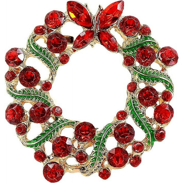 Holiday Wreath Pin Brooch with All Sparkling Red Crystals, Crystal ...