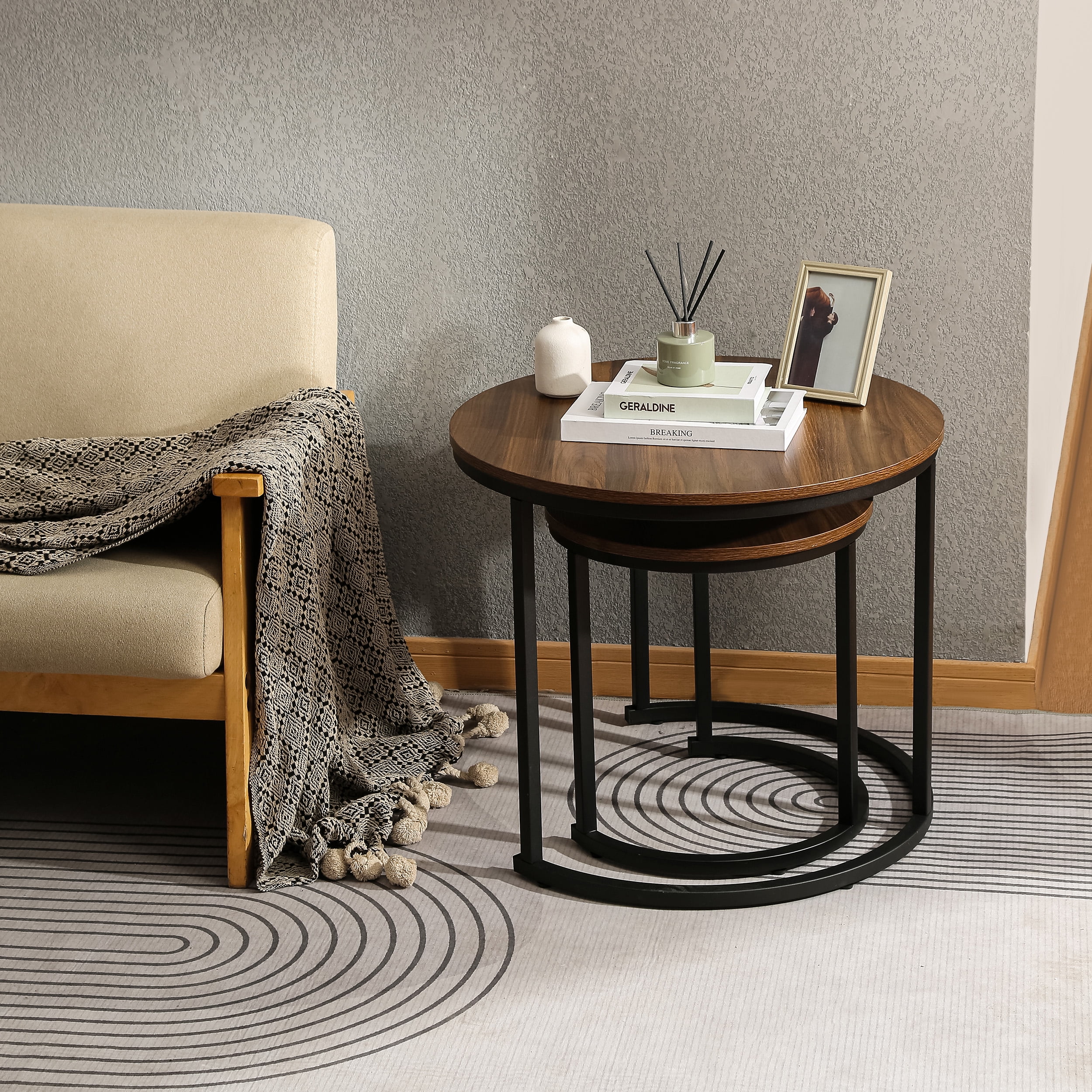 GUKA Round Nesting Coffee Table Modern Nesting Side Set of 2 End Table ...