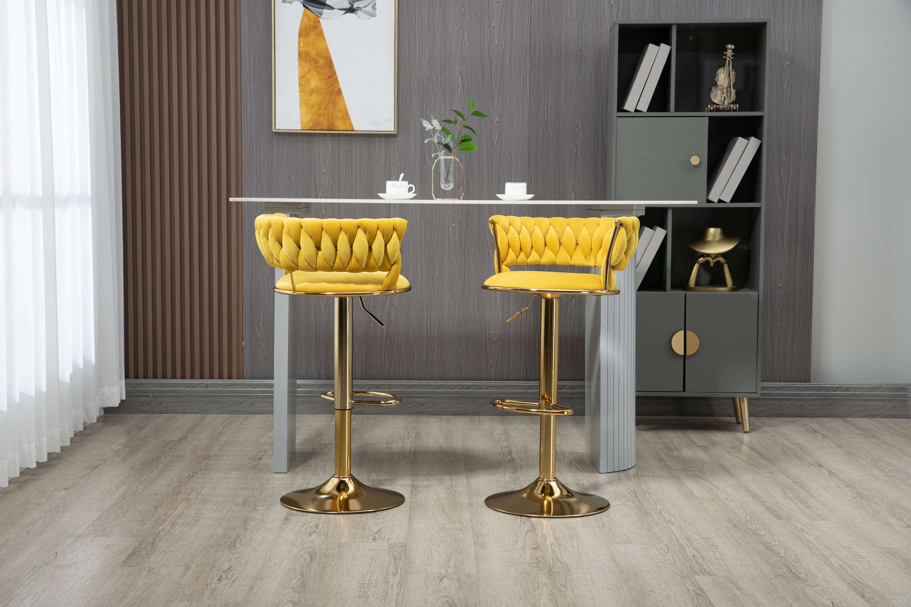 Luccalily Velvet Bar Stools Set of 2,Swivel Adjustable Bar Stools with ...