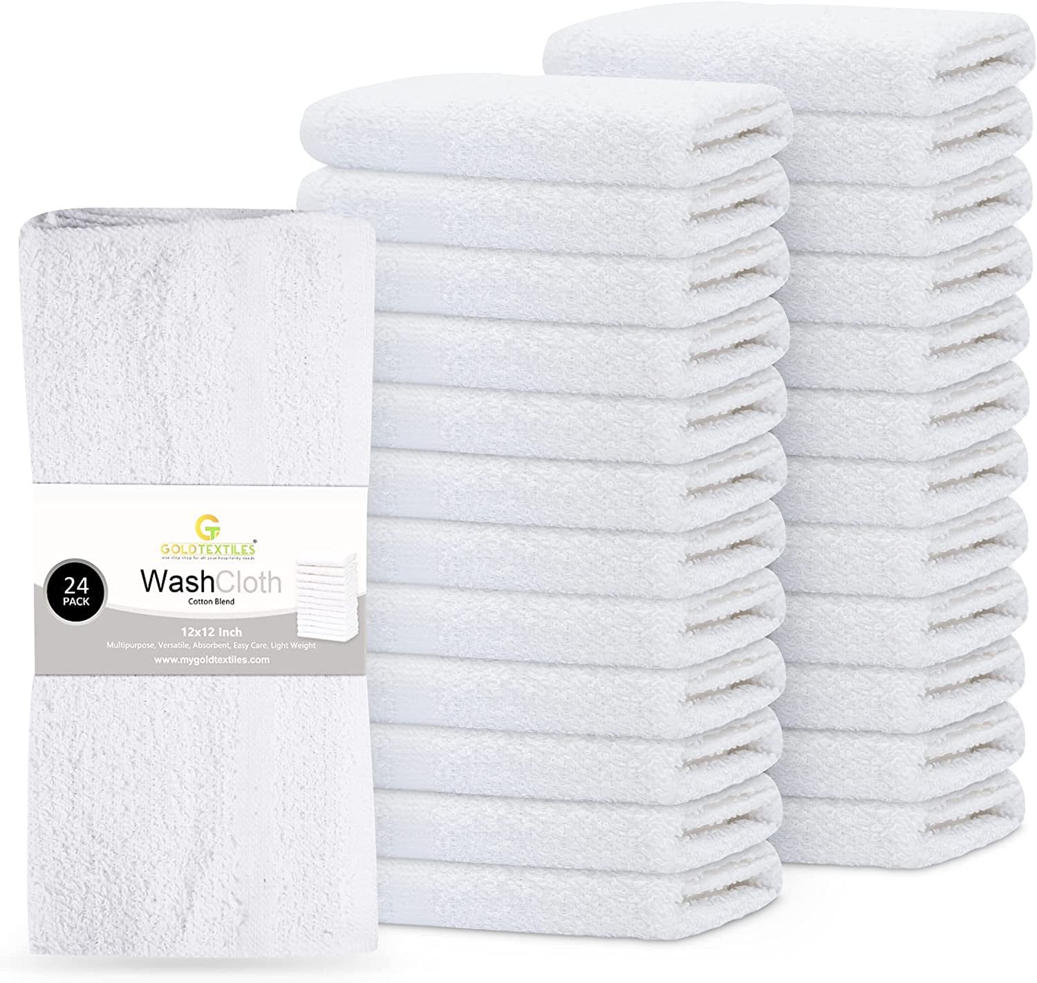 Gold Textiles Wash Cloths Kitchen Towels 24 Pack Cotton Blend 12x12 ...