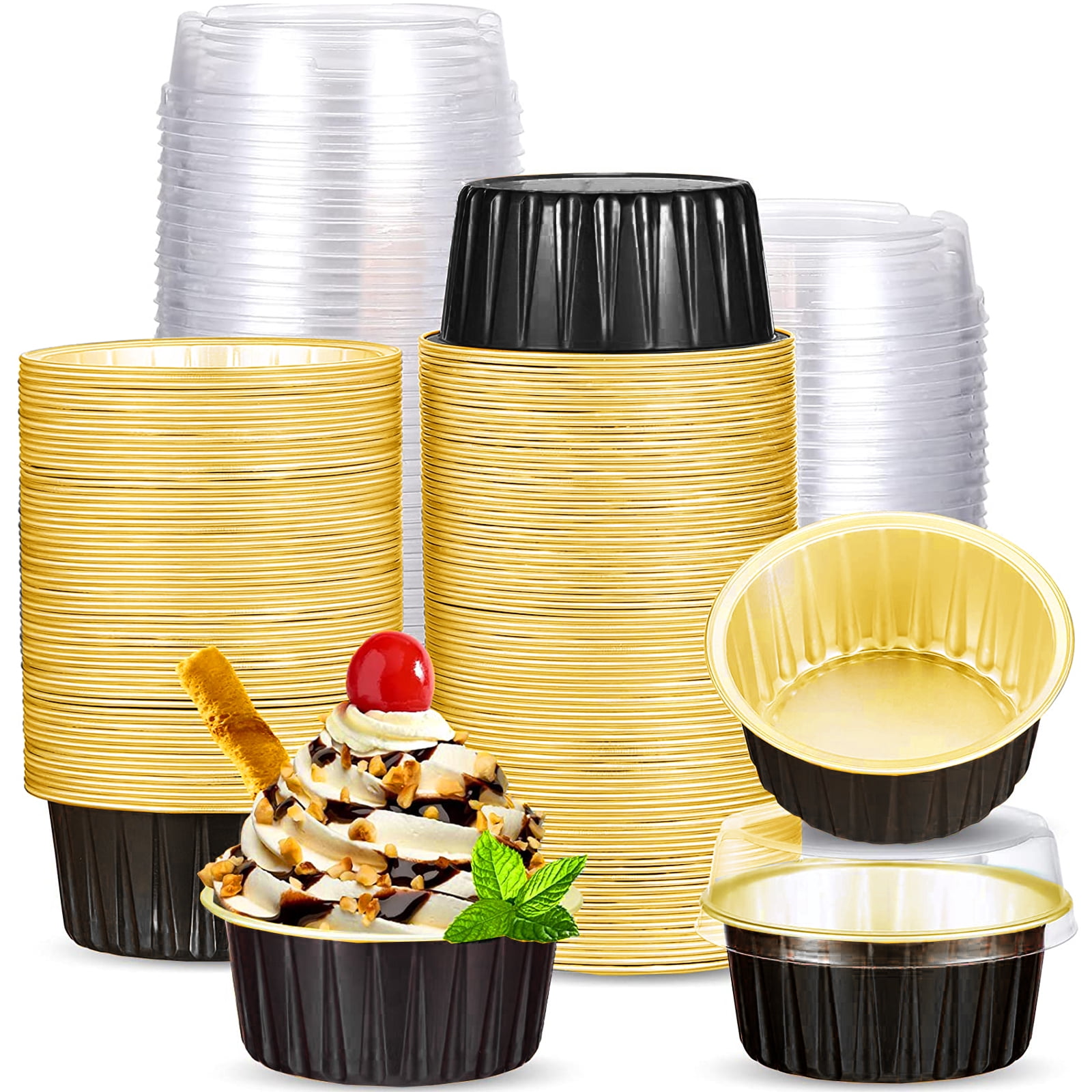 Aluminum Foil Baking Cups With Lids 100pcs 5 Oz Black Dessert Baking Aluminum Foil Baking Cups With Lids 100pcs 5 Oz Black Dessert Baking