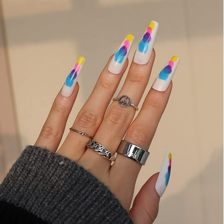 CPDD Coffin Press on Nails Long Matte False Nails Ballerina Fake Nails with Designs Ombre Full ...