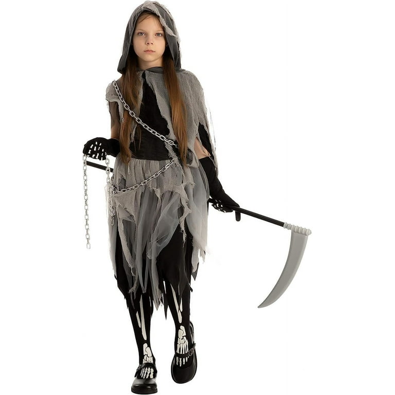 Grim Reaper Costume Kids Boys Deluxe Grim Reaper + Mask Costume Horror
