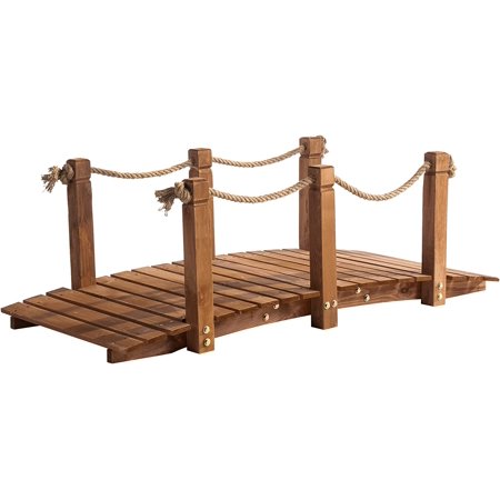 Sinda 5FT Wooden Garden Bridge with Hemp Rope Railings & Fir ...
