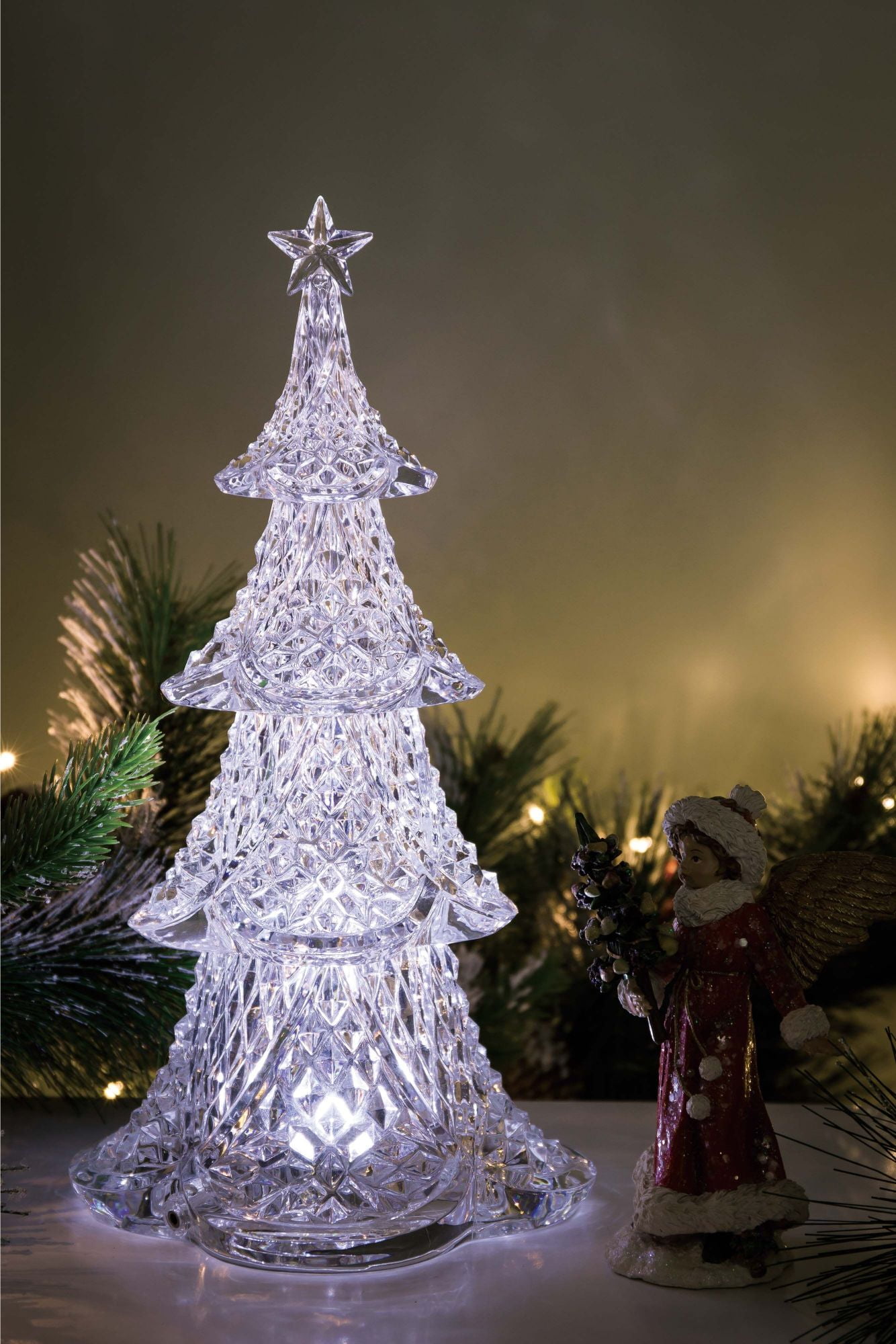 Set of 2 Clear Diamond Cut Christmas Tree Tabletop Decor 15.5 ...