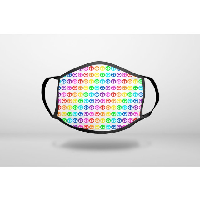 White Rainbow Peace Signs - 3-Ply Reusable Soft Face Mask Covering ...