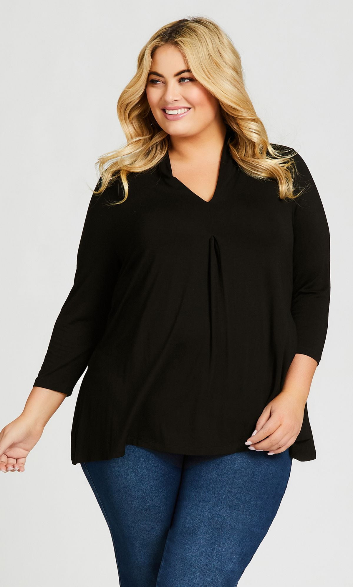 Avenue Women's Plus Size Kyla 3/4 Sleeves V Neckline Relaxed Fit Top ...