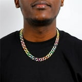 Hip Hop Male Necklace Color Zircon Cuban Chain 12MM Neck Jewelry for ...