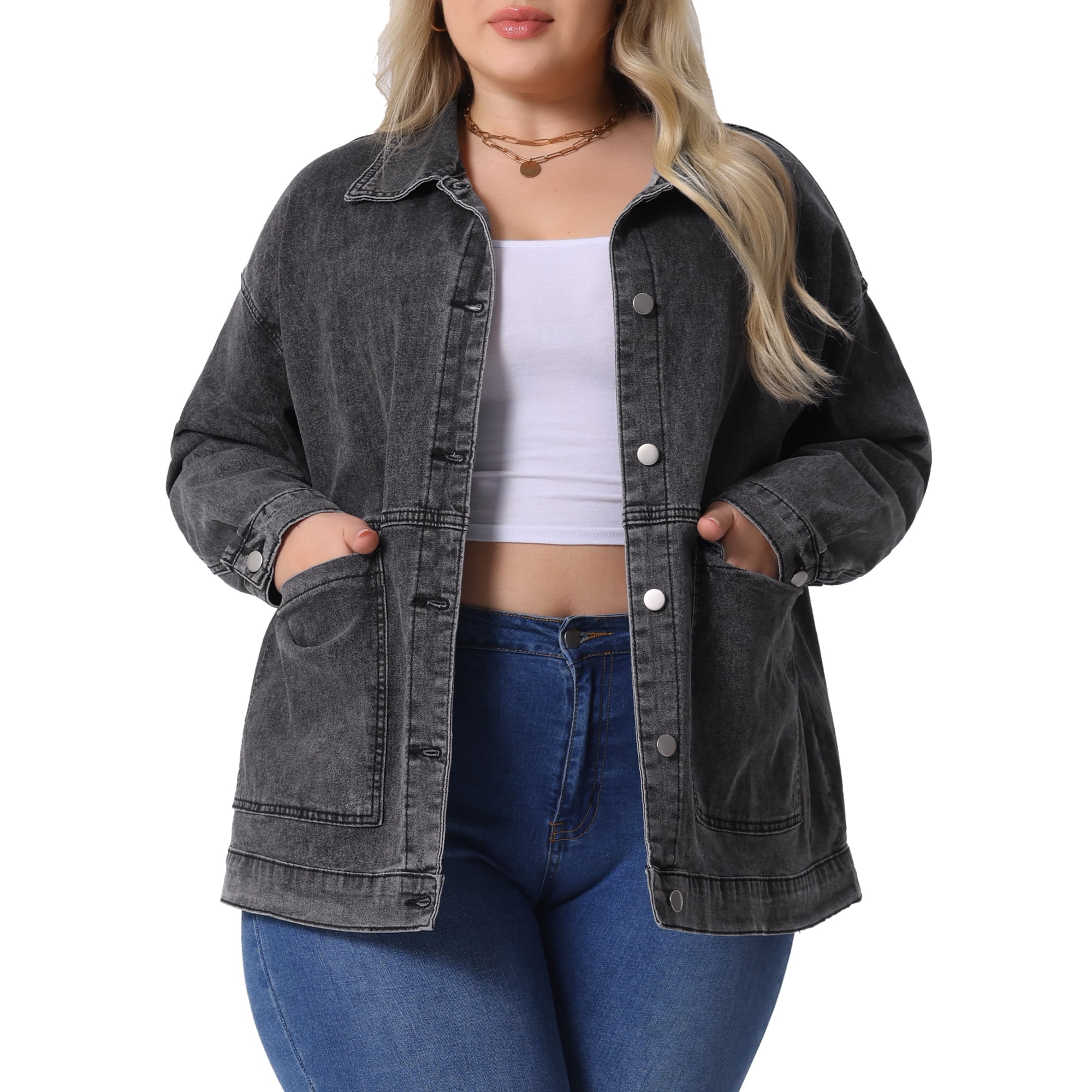 Click here for Grace & Grandeur Womens Plus Size Denim Jacket Cas... prices
