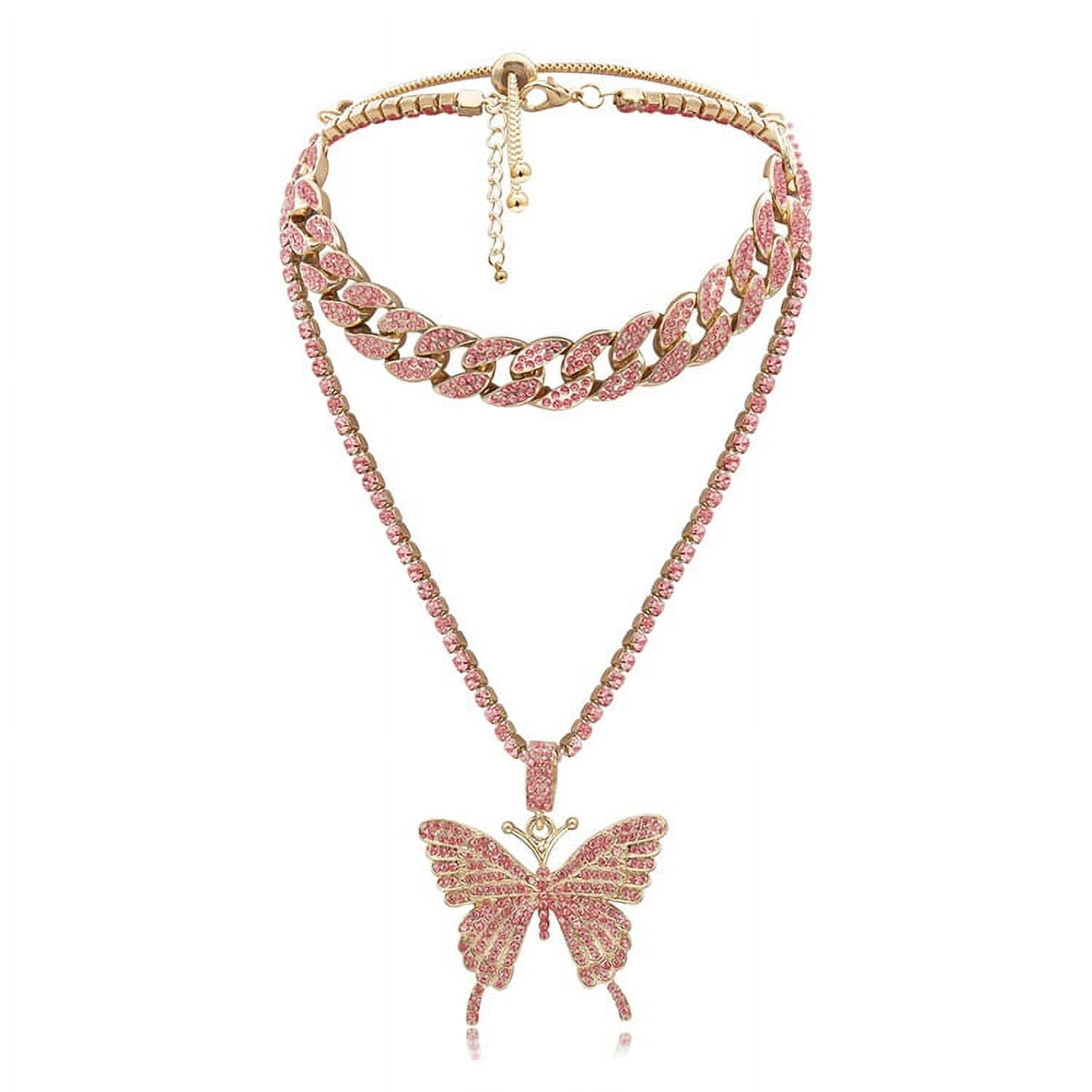 Butterfly Cuban Link Necklace Butterfly Chain Iced Out Tennis Chain Shiny Rhinestone Cubic Zirconia Big Butterfly Pendant Bling Chain Women Jewelry Gifts Walmart