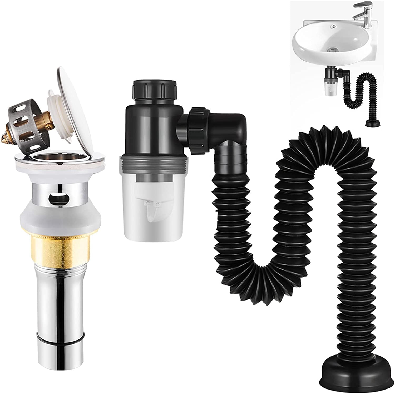 Anti-Odor Universal flexible Drain Kit，for Bathroom Sink Bathroom Pop ...