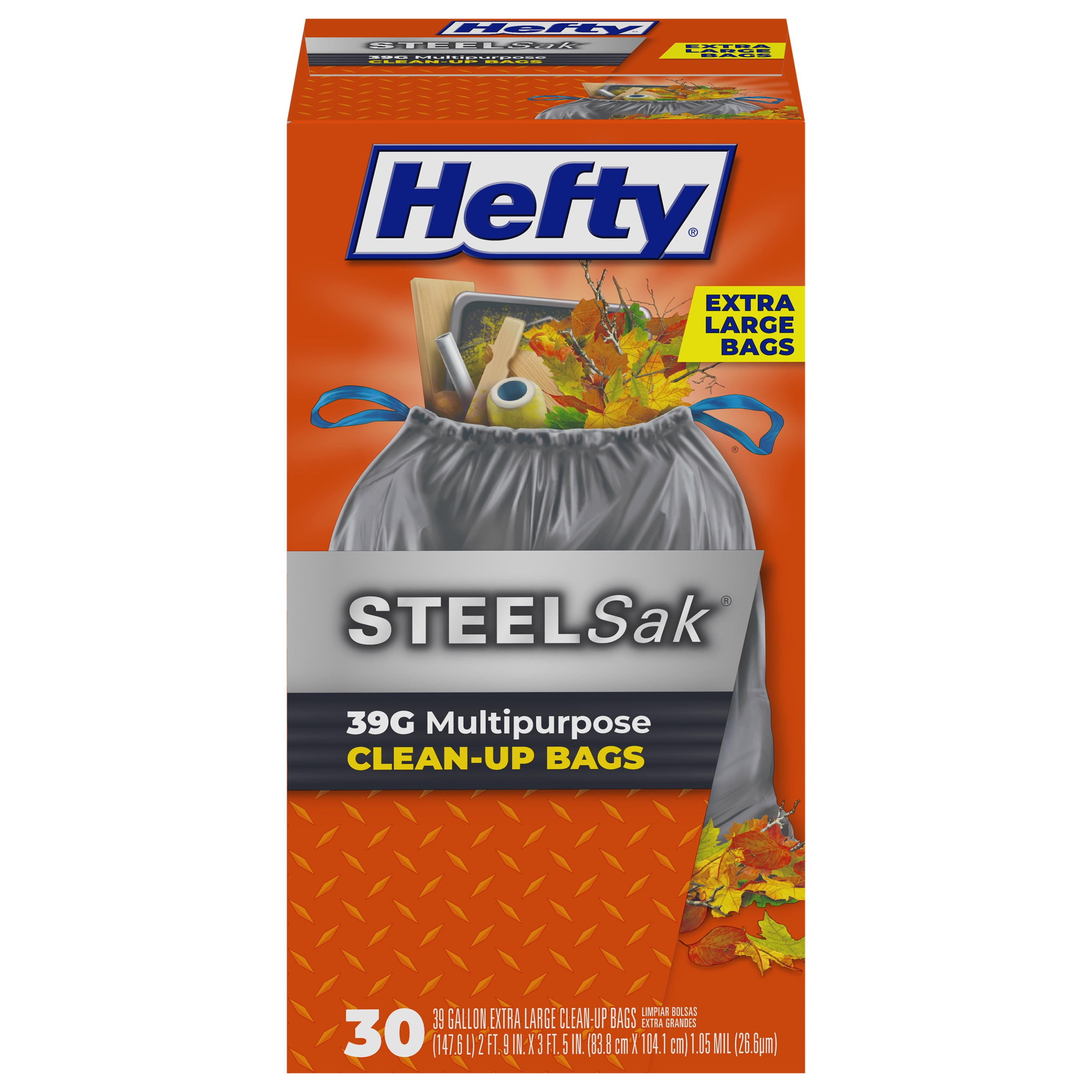 Hefty Steelsak Heavy Duty Large Trash Bags, Gray, Unscented, 39 Gallon ...