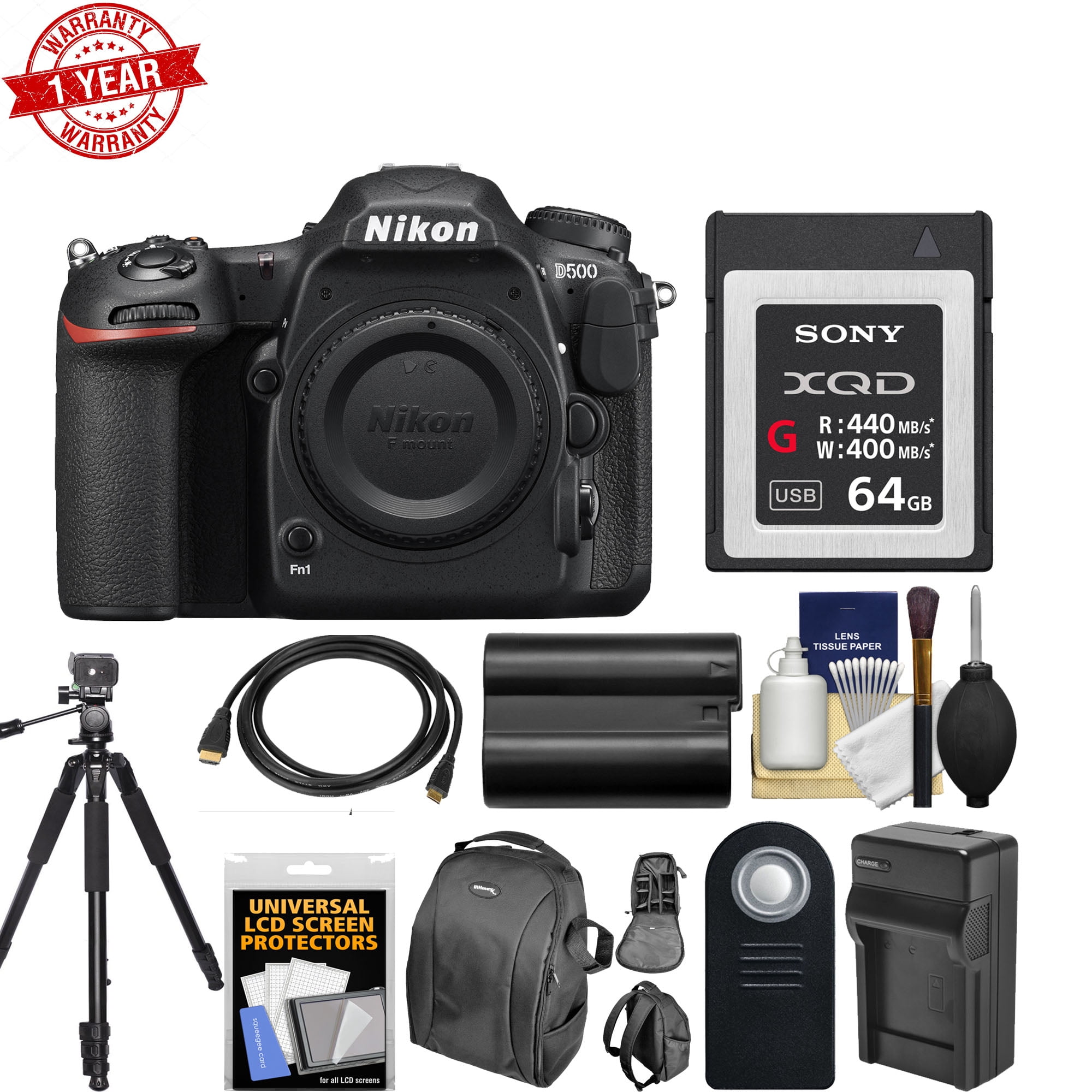 Nikon D500 Wi-Fi 4K Digital SLR Camera Body with 64GB XQD Card + Case ...
