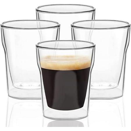 ComSaf Double Walled Glass Espresso Cups (7oz/200ml) Set of 4，Small ...