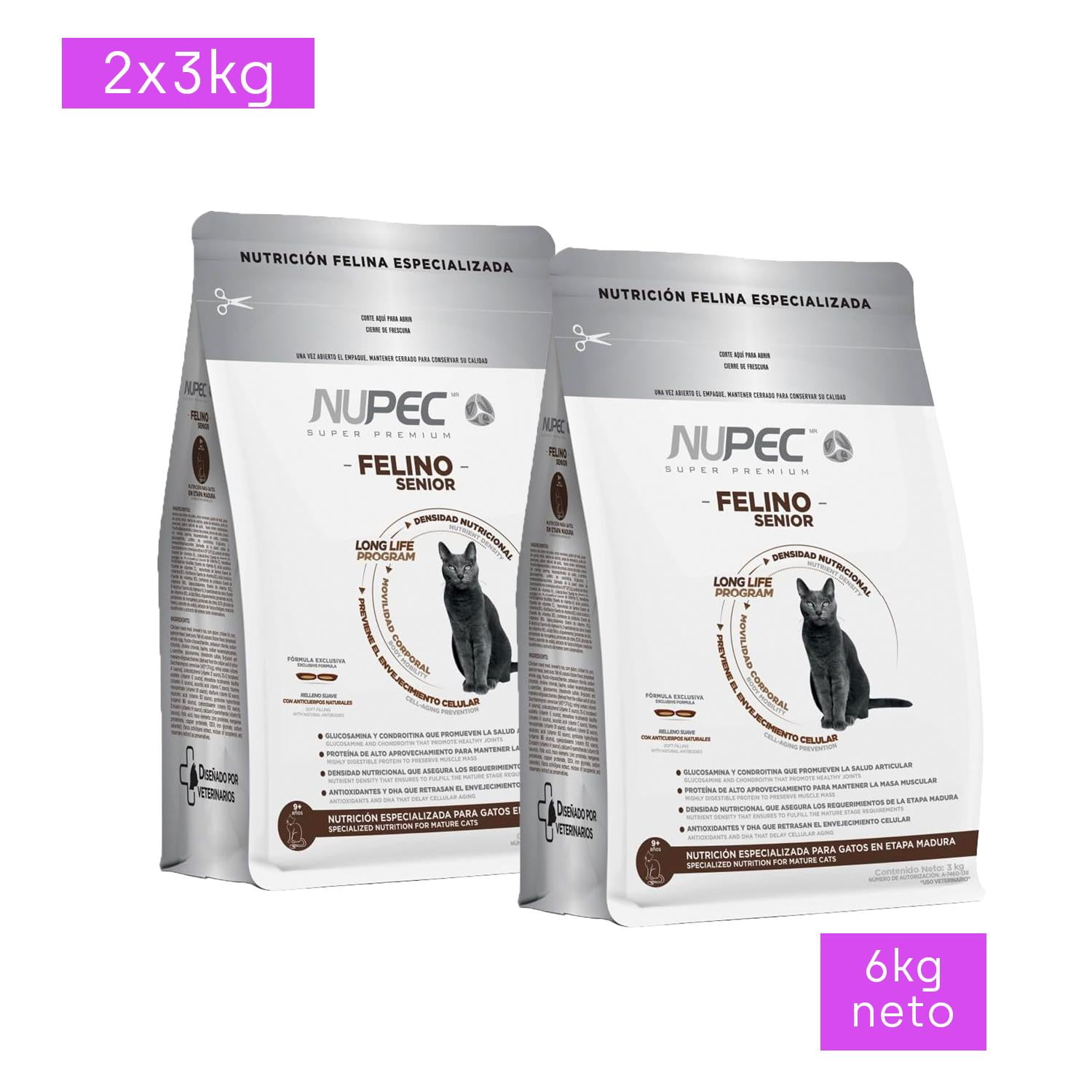 Pack de Croquetas para gato Nupec Felino Senior de 6Kg (2 de 3Kg) Nupec ...