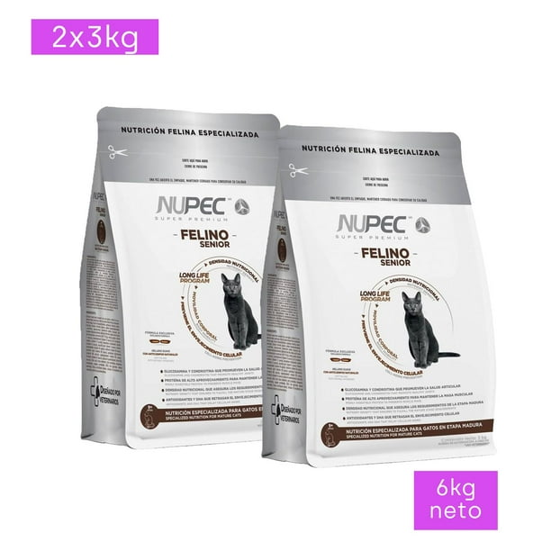 Pack de Croquetas para gato Nupec Felino Senior de 6Kg (2 de 3Kg) Nupec Felino Senior | Bodega ...