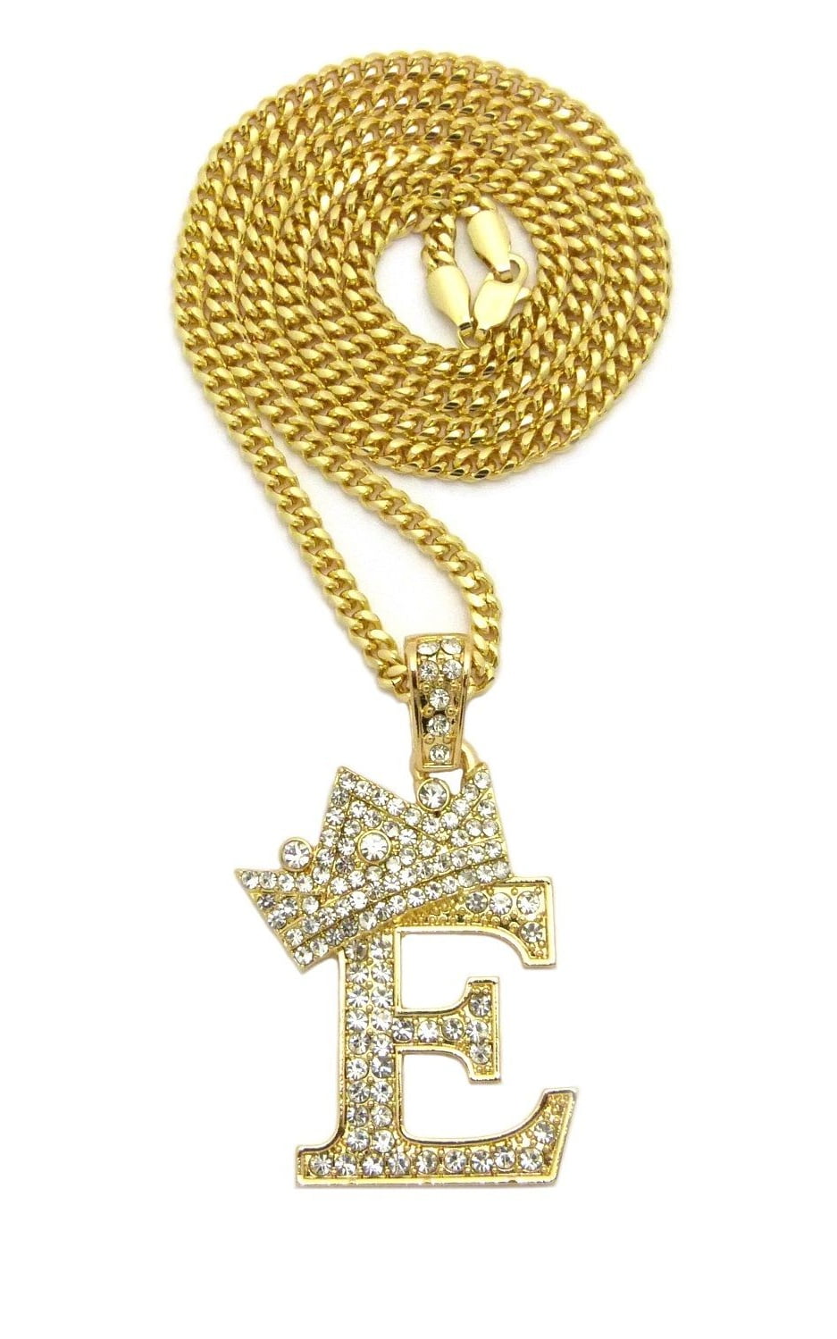 Unique Fashion - Stone Filled Initial Letter E Pendant 3mm 24" Cuban ...