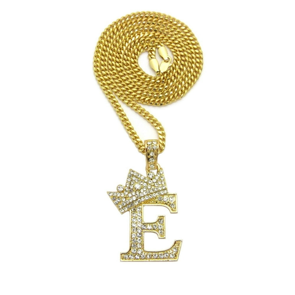 Unique Fashion - Stone Filled Initial Letter E Pendant 3mm 24" Cuban ...