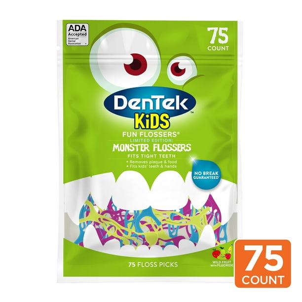 DenTek Kids Fun Flossers, Limited Edition Monster Flossers, 75 Count ...