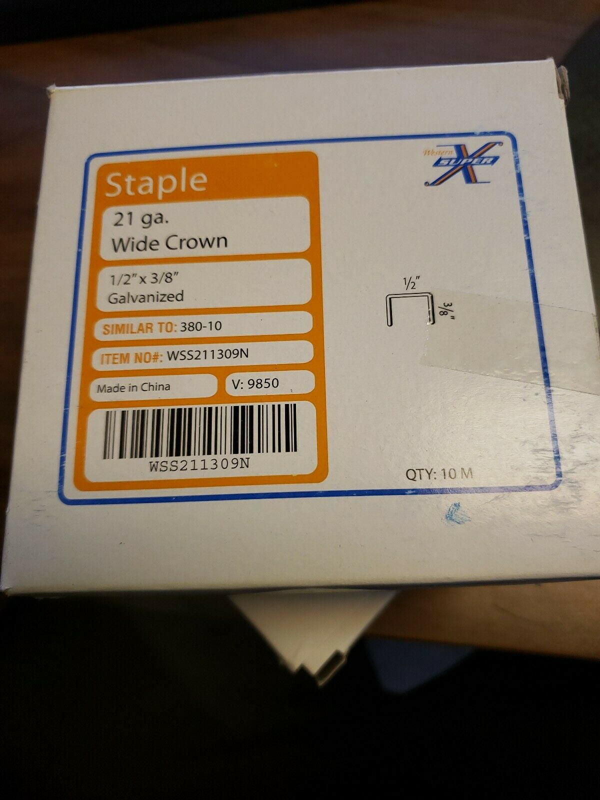 WESTERN SUPER X 21 GAUGE WIDE CROWN STAPLES 1/2" X 3/8" GALVANIZED ...