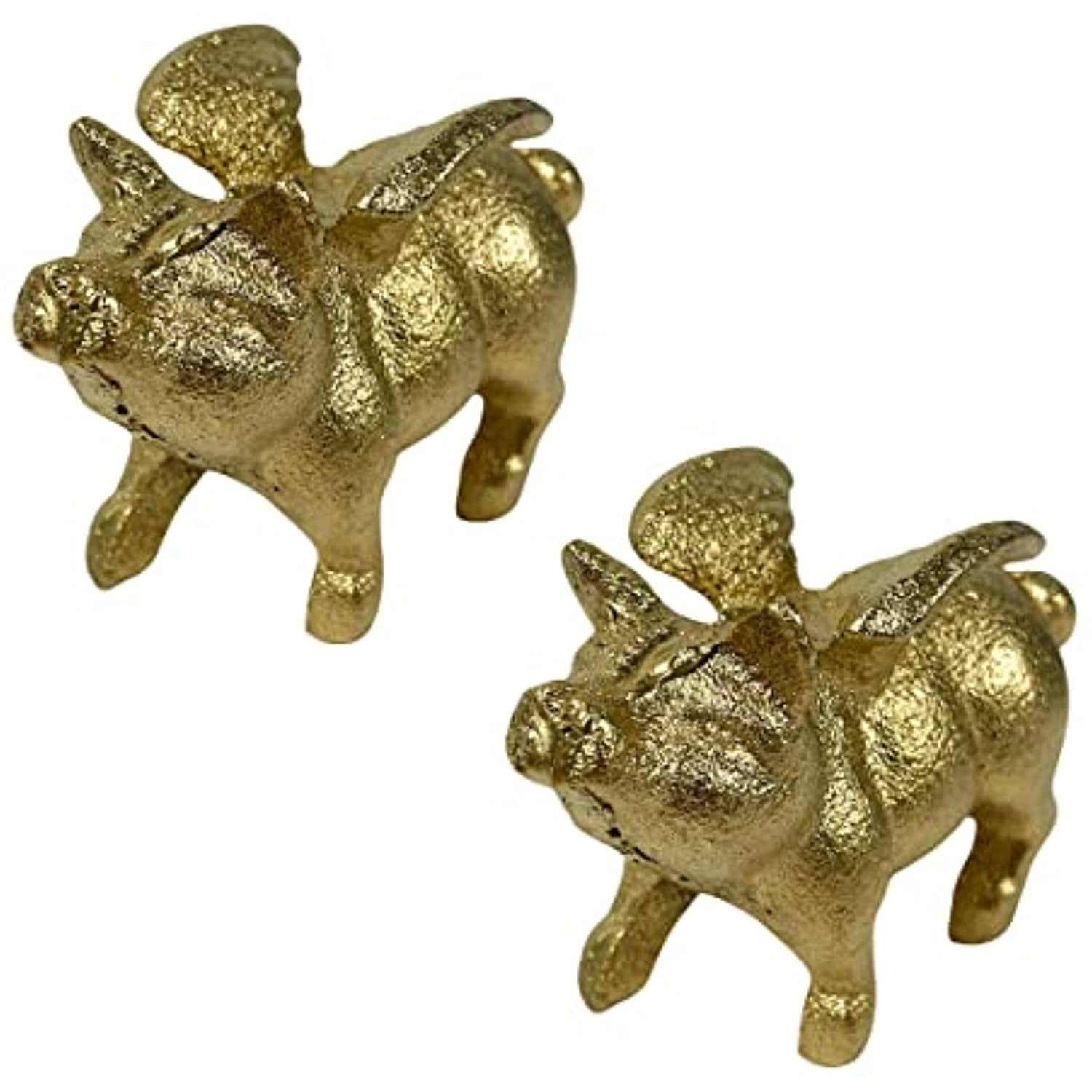 Urbalabs When Pigs Fly The Flying Pig Cast Iron Figurine with Wings Set ...