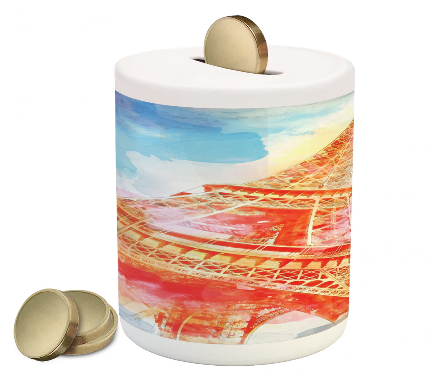 Eiffel Tower Piggy Bank, Watercolor Painted Linework Eiffel Tower ...