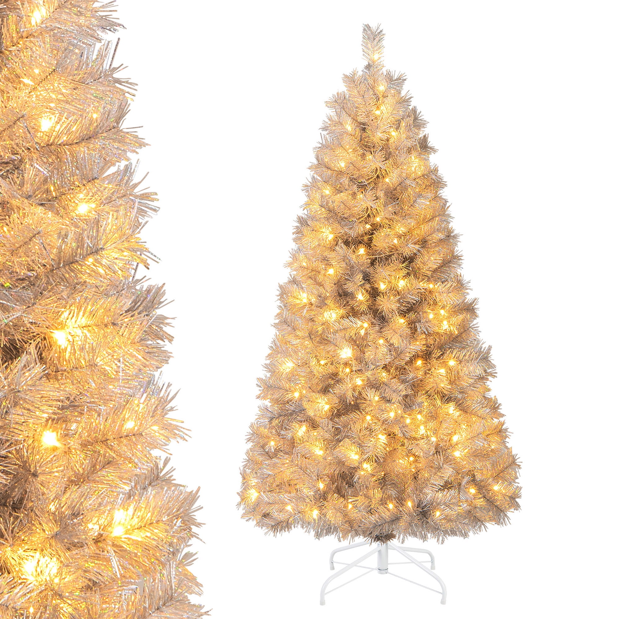 Click here for Gymax 5 Ft Pre-Lit Artificial Christmas Tree Silve... prices