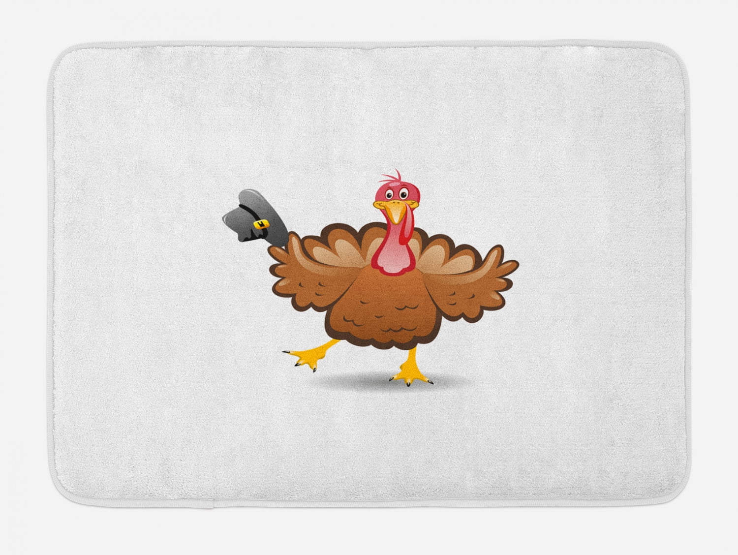 Turkey Bath Mat, Dancing Cartoon Animal with Pilgrims Hat Thanksgiving ...