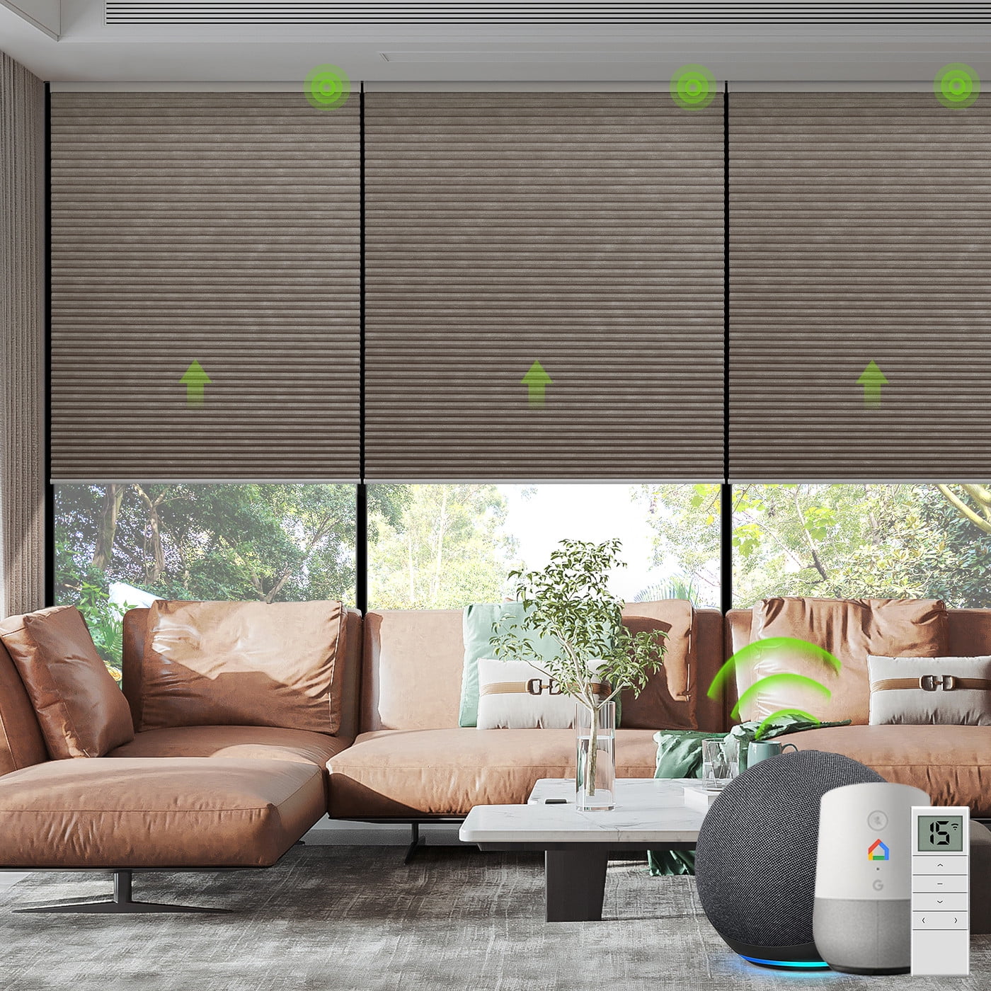 Yoolax Smart Motorized Cellular Shade Remote Control Blackout Automatic Honeycomb Window Blinds ...