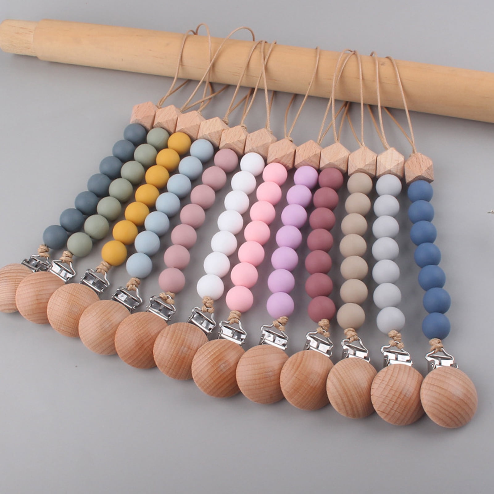 BPA-Free Food Grade Pacifier Clip - Beads Wood - DIY Dummy Clip Holder ...