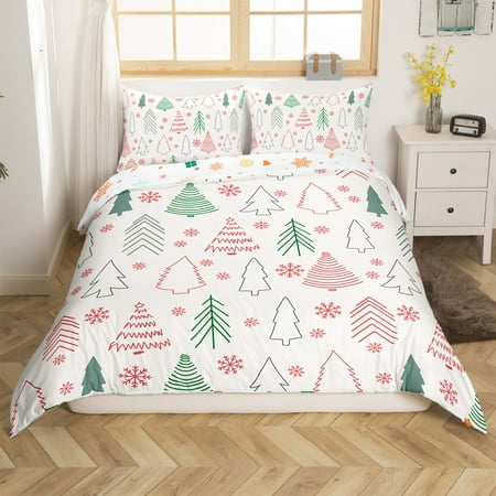 Colorful Christmas Tree Bedding Set Winter Themed Duvet Cover King Size ...