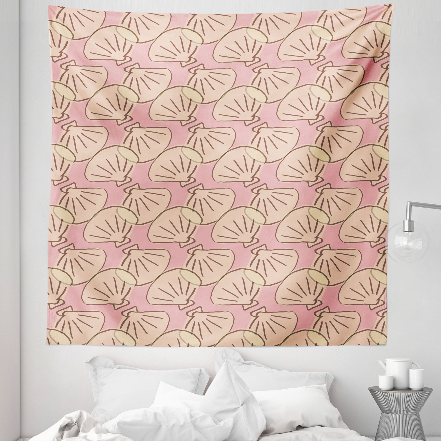 Shells Tapestry, Sea Animals Remaining Soft Color Style Coastal Themed ...