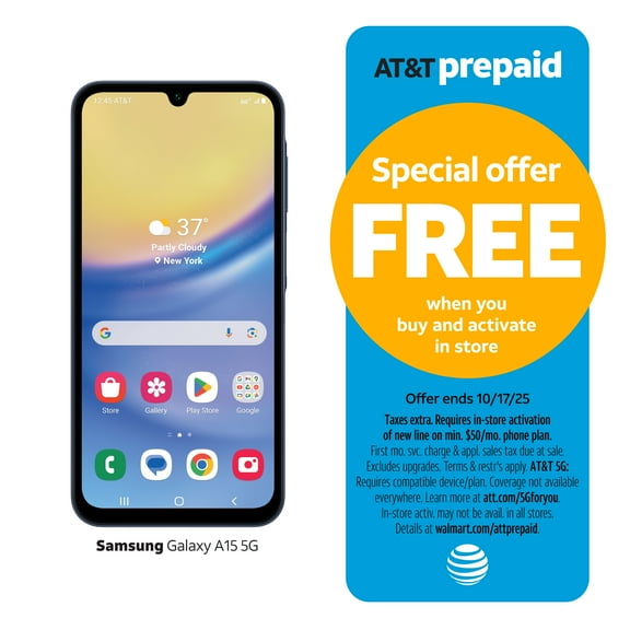 Straight Talk Samsung Galaxy A15, 64GB, 5G, Black - Prepaid Smartphone [Locked to Straight Talk ...