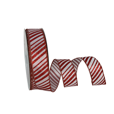 Red Striped Wired Christmas Ribbon - 2 1/2" x 25 Yards, Red White Candy ...