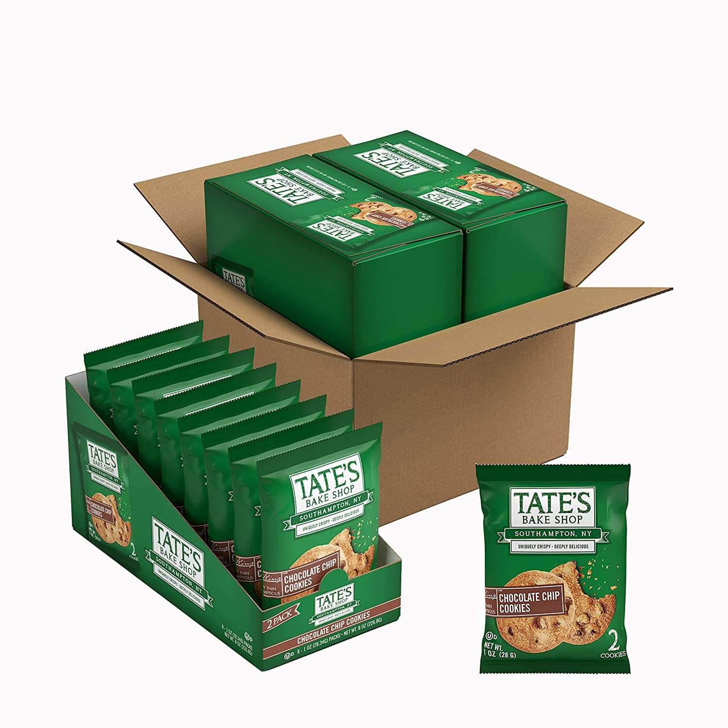 Tate’s Bake Shop Chocolate Chip Cookies, 16 – 2 Cookie Snack Packs (2 ...