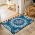 Bohemian Concentric Rings Area Rug, Teal Green Floral Texture Non-Slip ...