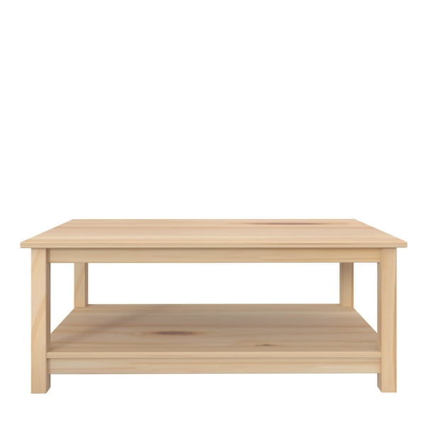 Pine Wood Coffee Table Rectangle with Storage Shelf Natural Pine ...