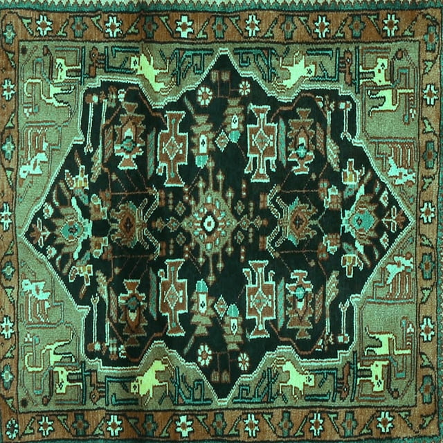 Ahgly Company Machine Washable Indoor Square Persian Turquoise Blue ...
