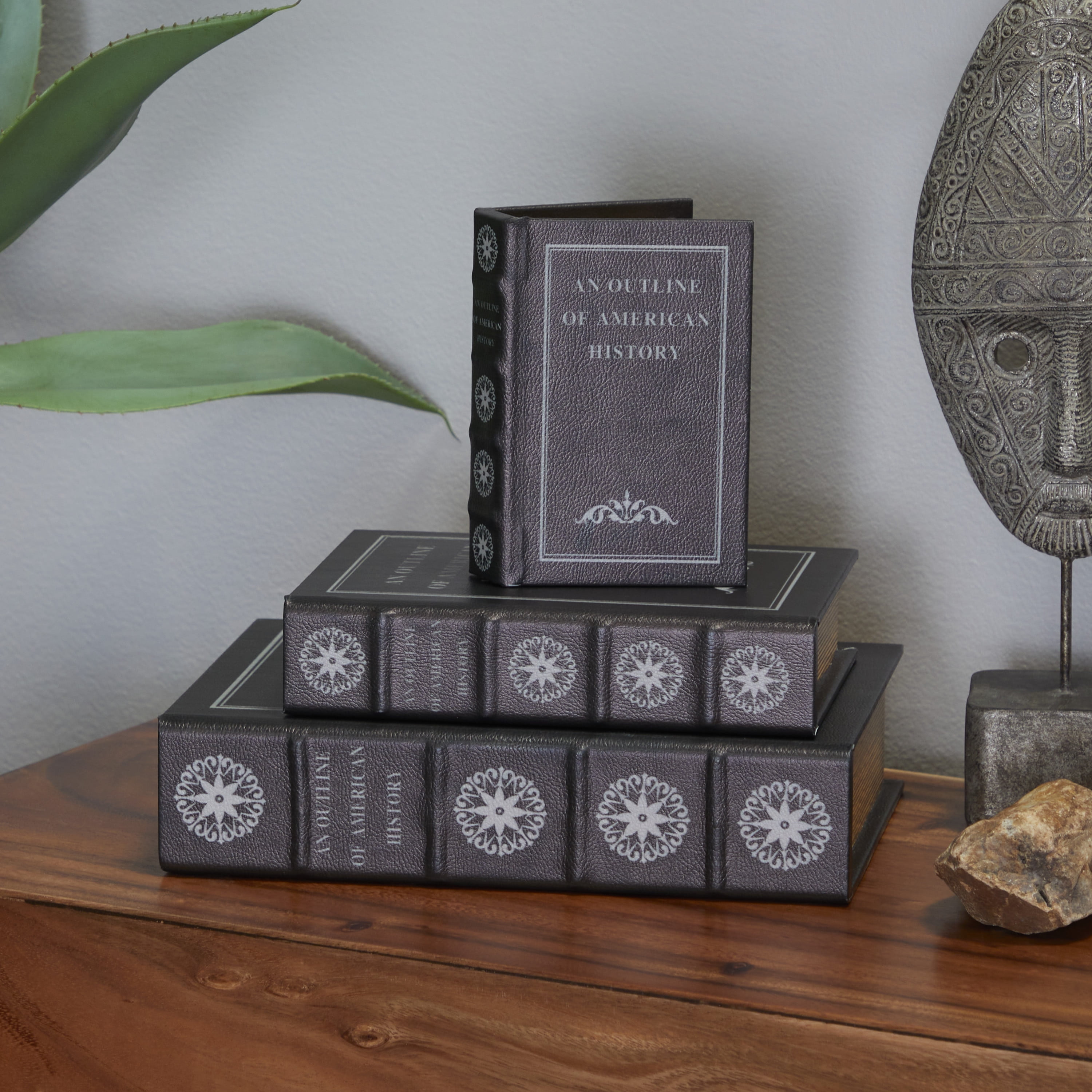 DecMode Faux Book Black Faux Leather Decorative Box, 3 Count - Walmart.com