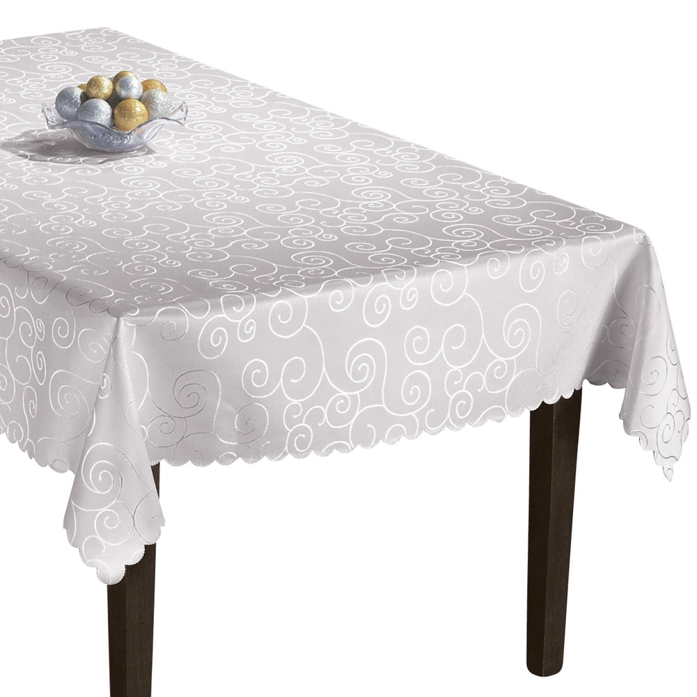 Collections Etc Fancy Scroll Scalloped Edge Festive Tablecloth, White ...