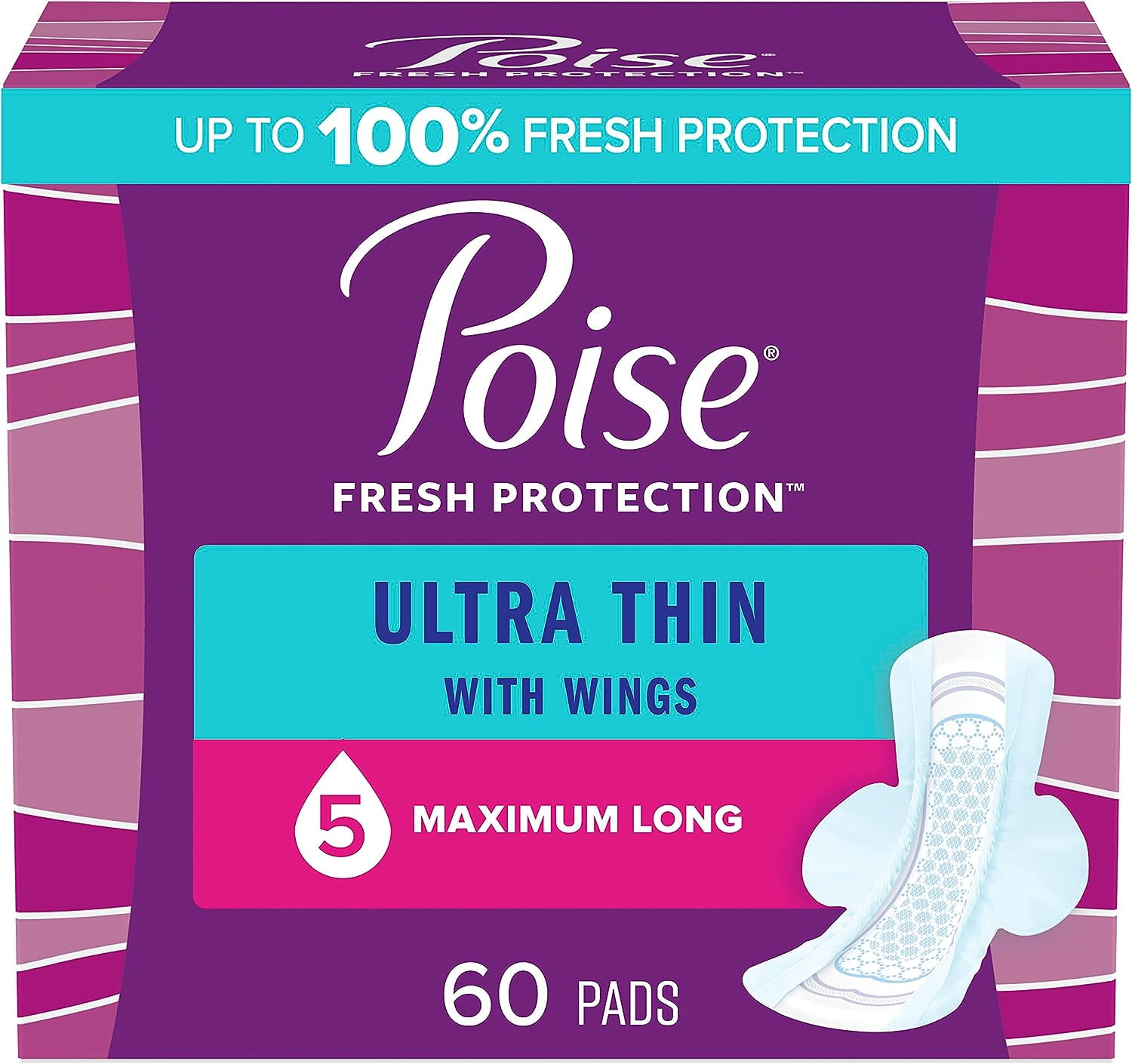 Poise Ultra Thin Incontinence Pads with Wings & Postpartum Incontinence Pads, 5 Drop Maximum ...