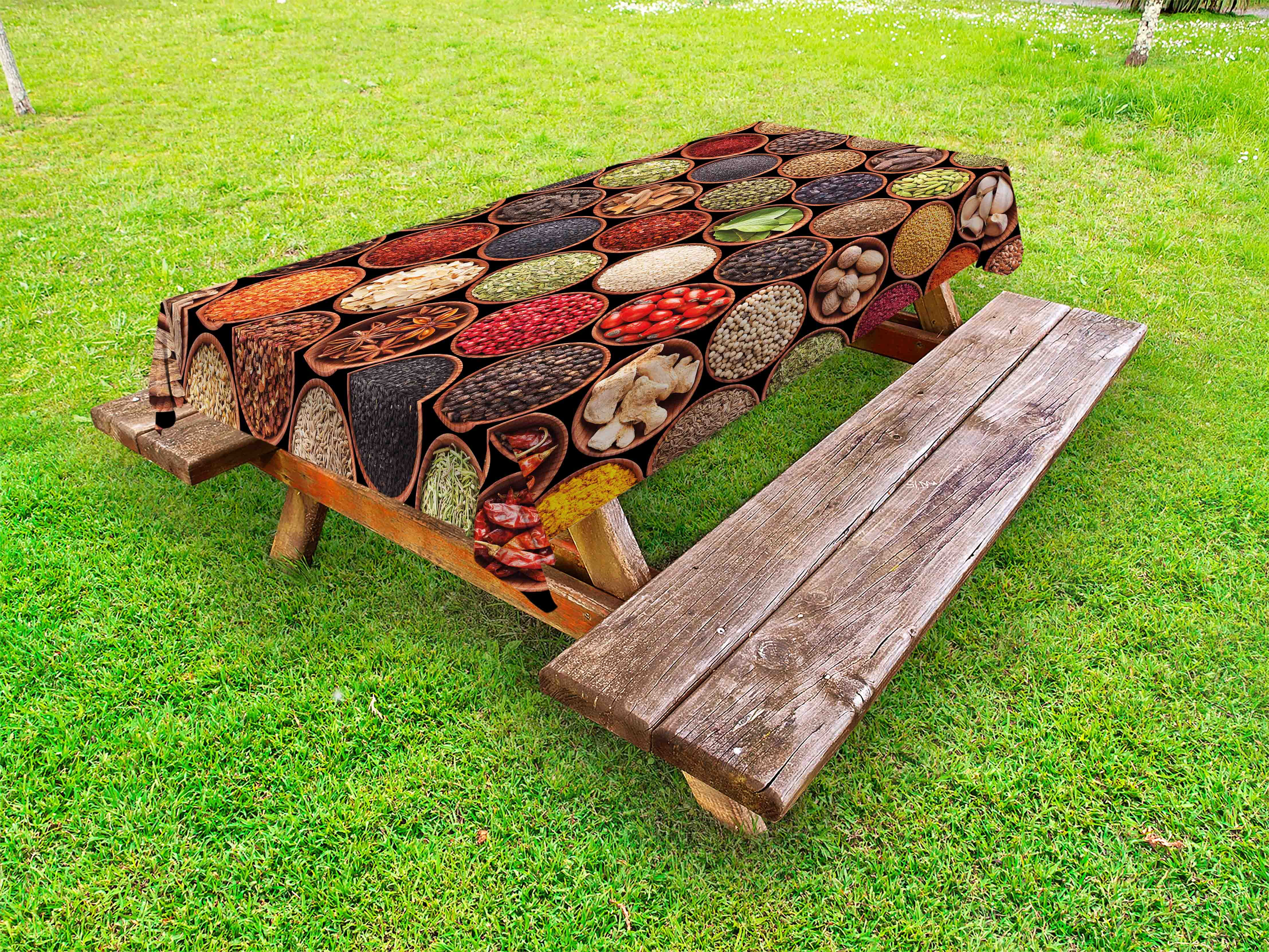 Kitchen Outdoor Tablecloth, Colorful Herbs and Spices Cardamom Pepper ...