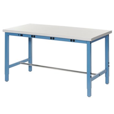 96"W x 36"D Adjustable Height Workbench, Power Apron, 1-1/4" Thick ...