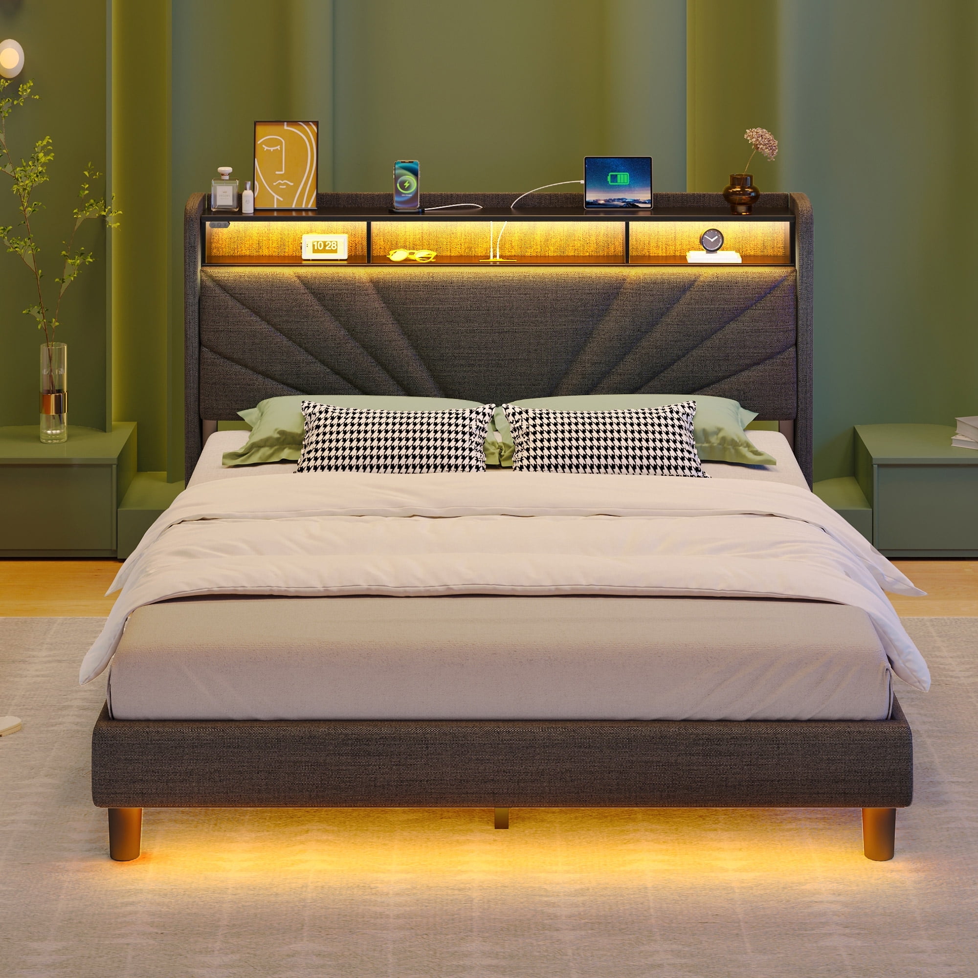 Click here for Greenstell Upholstered Full Bed Frame With Storage... prices